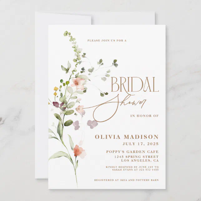 Modern Script Flower Garden Bridal Shower Invitation | Zazzle