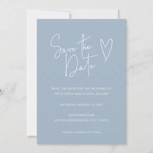 Modern Script Font Blue Photo Save the Date | Zazzle