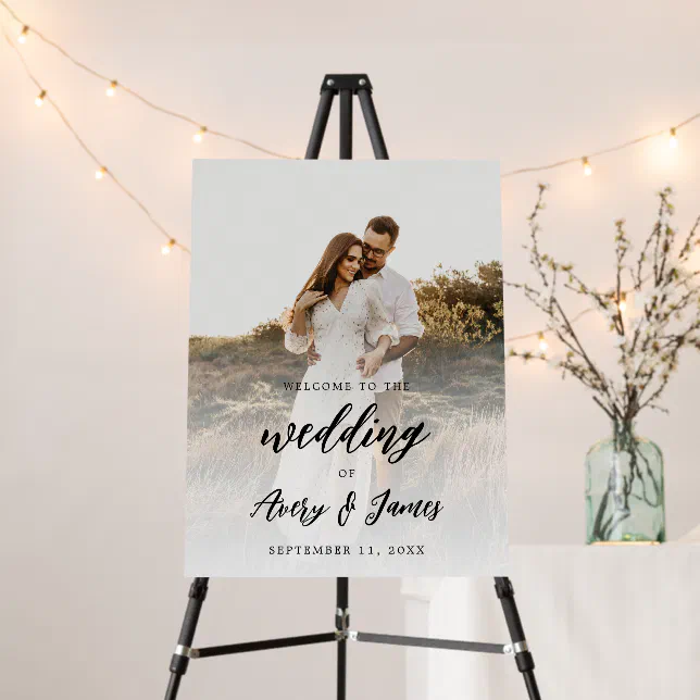 Modern Script Full Photo Wedding Welcome Sign | Zazzle