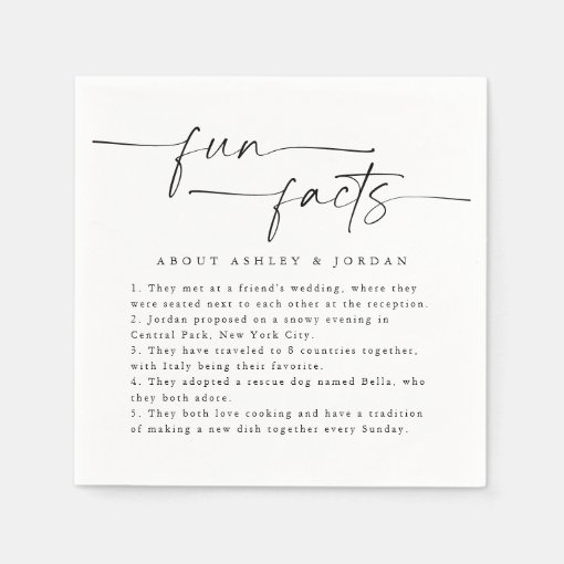 Modern Script Fun Facts Wedding Napkins | Zazzle