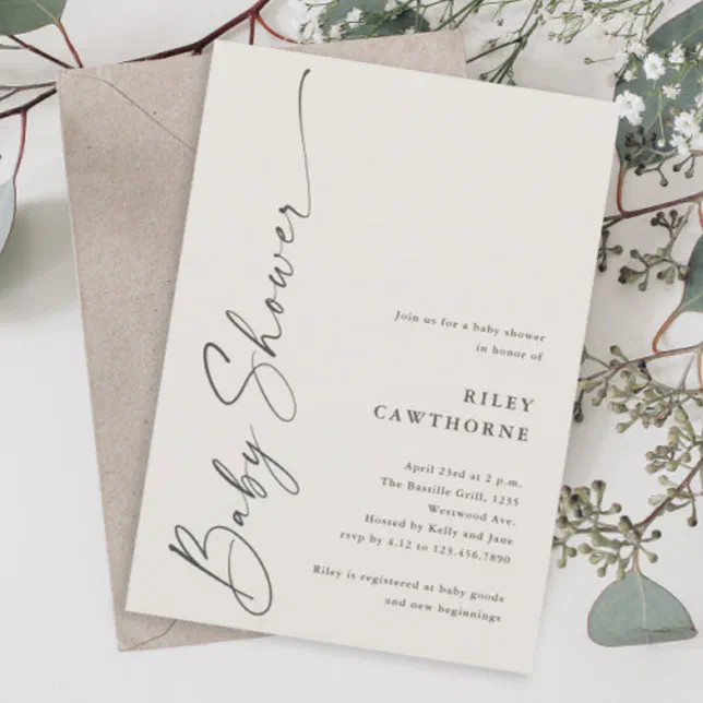 Modern Script Gender Neutral Boho Baby Shower Invitation | Zazzle