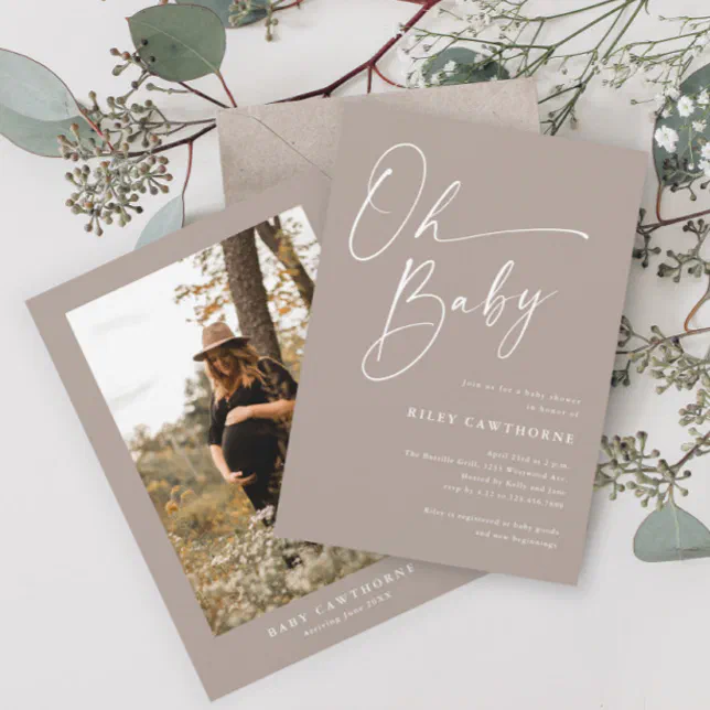 Modern Script Gender Neutral Photo Baby Shower Invitation | Zazzle