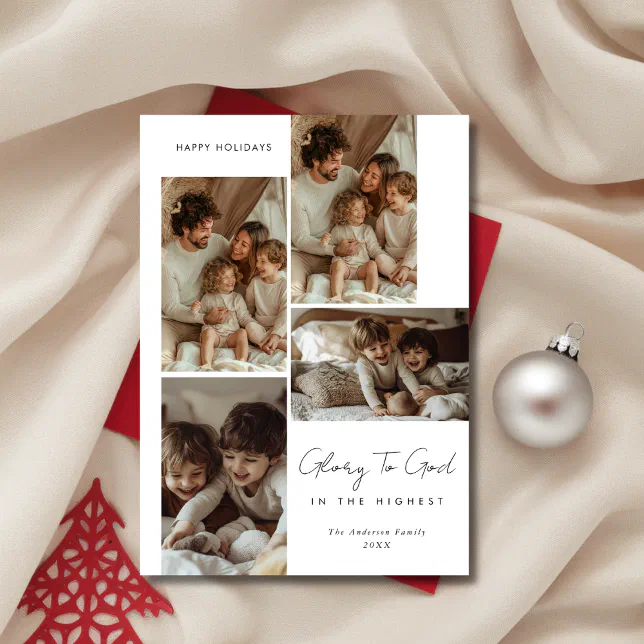 Modern Script Glory To God Christmas Religious Holiday Card | Zazzle