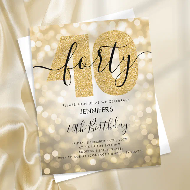 Modern Script Gold 40th Birthday Party Invite | Zazzle