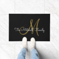 Modern Script Gold Black Monogram Family Name Doormat | Zazzle