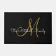 Modern Script Gold Black Monogram Family Name Doormat | Zazzle