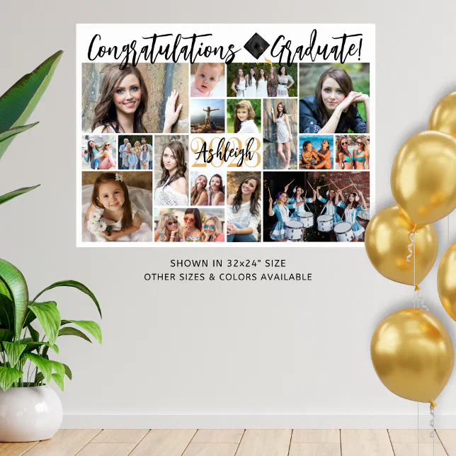 Modern Script Graduate 17 Photo Collage Poster | Zazzle