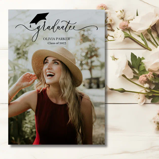 Modern script Graduate 2 Photo Graduation Invitation | Zazzle