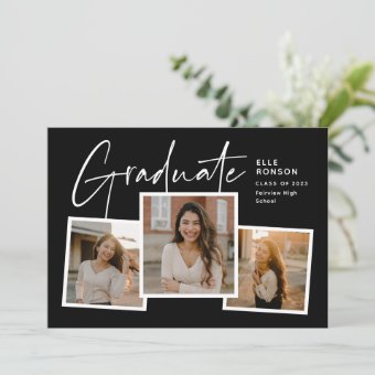 Modern Script Graduate Photo Collage Graduation Invitation | Zazzle