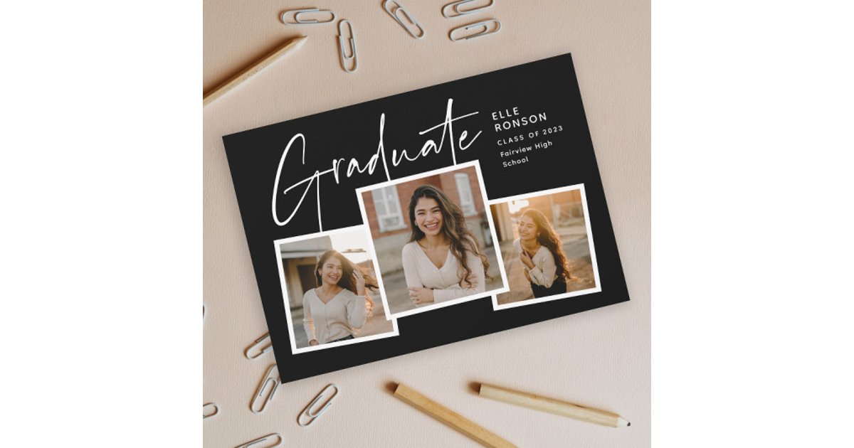 Modern Script Graduate Photo Collage Graduation Invitation | Zazzle