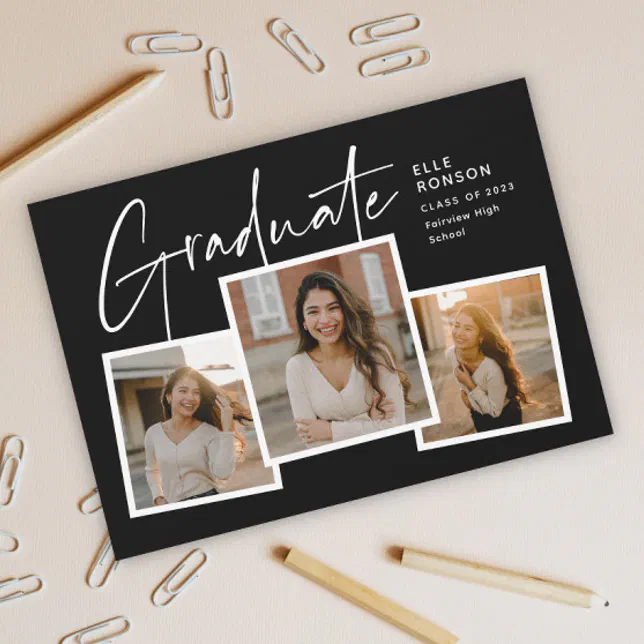 Modern Script Graduate Photo Collage Graduation Postcard | Zazzle