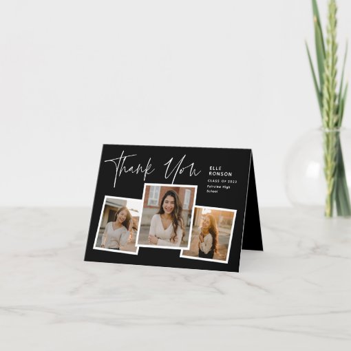 Modern Script Graduate Photo Collage Graduation Thank You Card | Zazzle