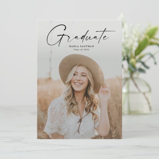 Modern Script Graduate Photo Graduation Invitation | Zazzle