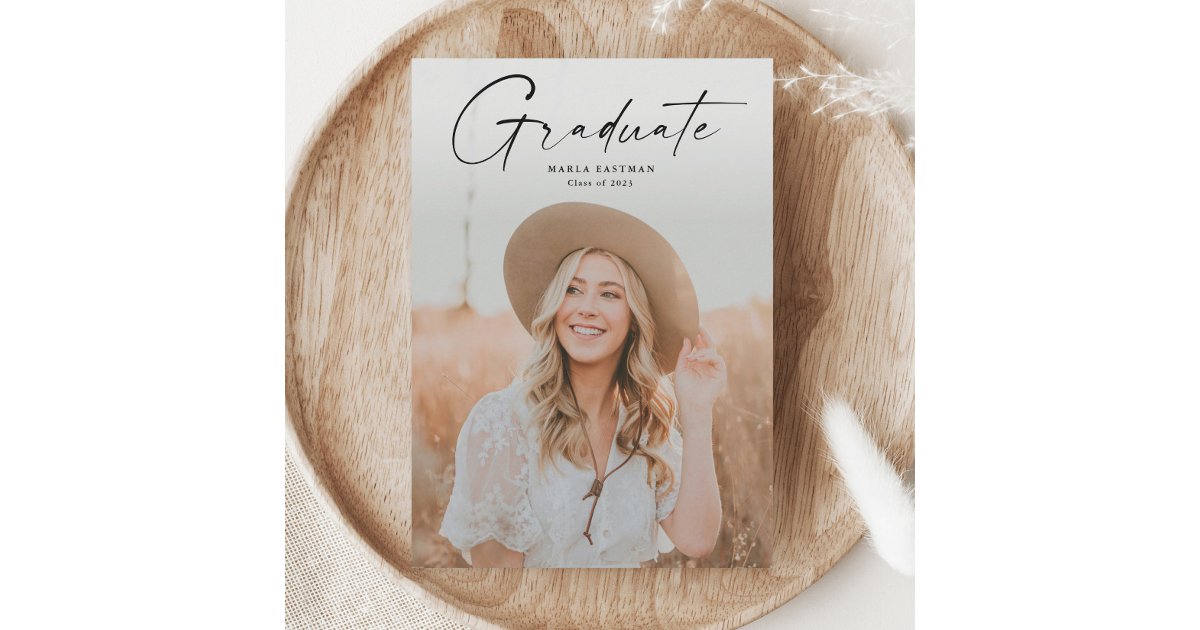 Modern Script Graduate Photo Graduation Invitation Postcard | Zazzle