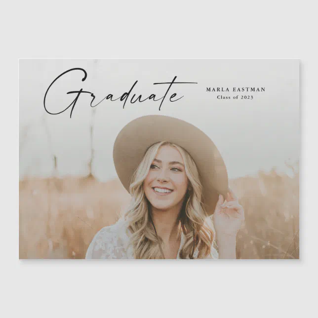 Modern Script Graduate Photo Graduation Magnetic Invitation | Zazzle