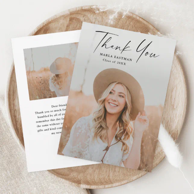 Modern Script Graduate Photo Graduation Thank You Card | Zazzle