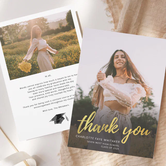 Modern Script Graduate Photo Graduation Thank You Card | Zazzle