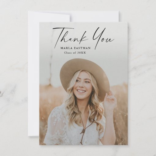 Modern Script Graduate Photo Graduation Thank You Card | Zazzle