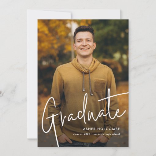 Modern Script Graduate Simple Photo Graduation Announcement | Zazzle