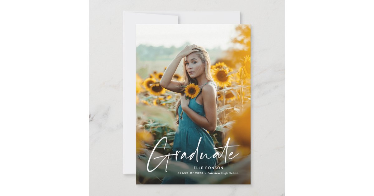 Modern Script Graduate Simple Photo Graduation Announcement | Zazzle
