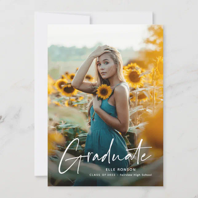 Modern Script Graduate Simple Photo Graduation Announcement | Zazzle