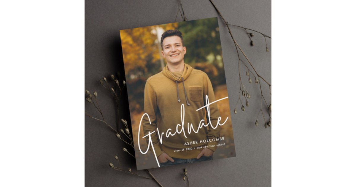 Modern Script Graduate Simple Photo Graduation Announcement | Zazzle