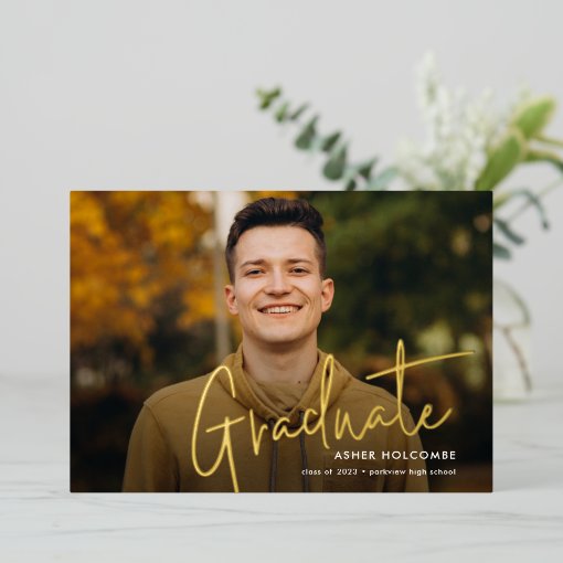 Modern Script Graduate Simple Photo Graduation Foil Invitation | Zazzle