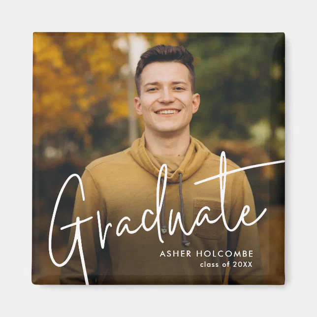 Modern Script Graduate Simple Photo Graduation Magnet | Zazzle