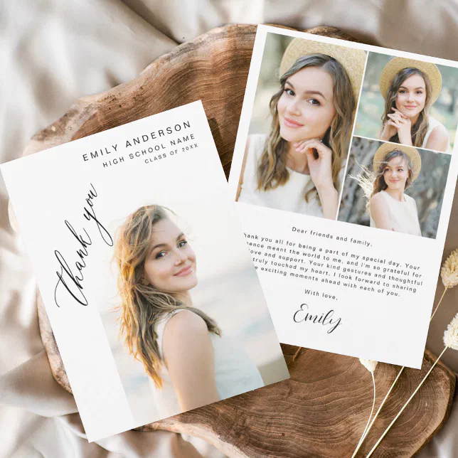 Modern Script Graduate Simple Photo Graduation Thank You Card | Zazzle