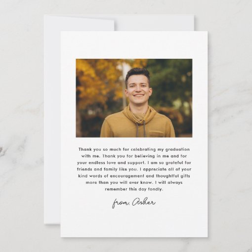 Modern Script Graduate Simple Photo Graduation Thank You Card | Zazzle