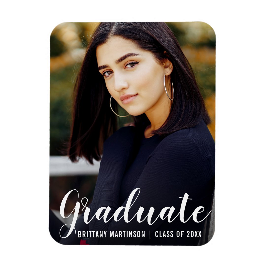 Modern Script Graduation Announcement Photo Magnet | Zazzle