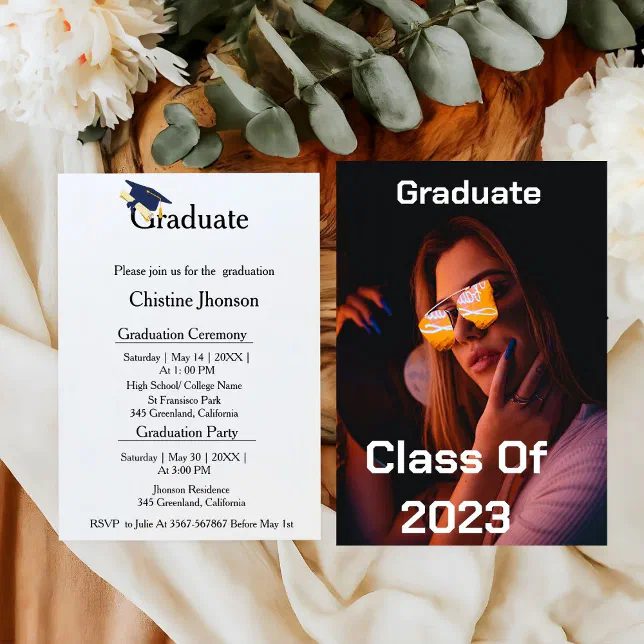 Modern,script graduation ceremony class Of 2023 Announcement | Zazzle