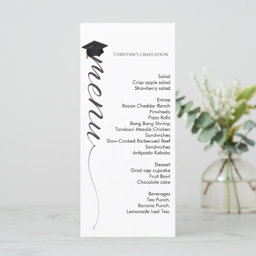 Modern script Graduation party dinner menu | Zazzle