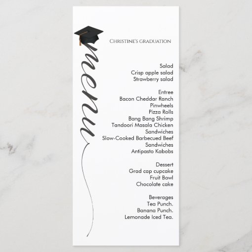 Modern script Graduation party dinner menu | Zazzle