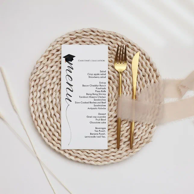 Modern script Graduation party dinner menu | Zazzle