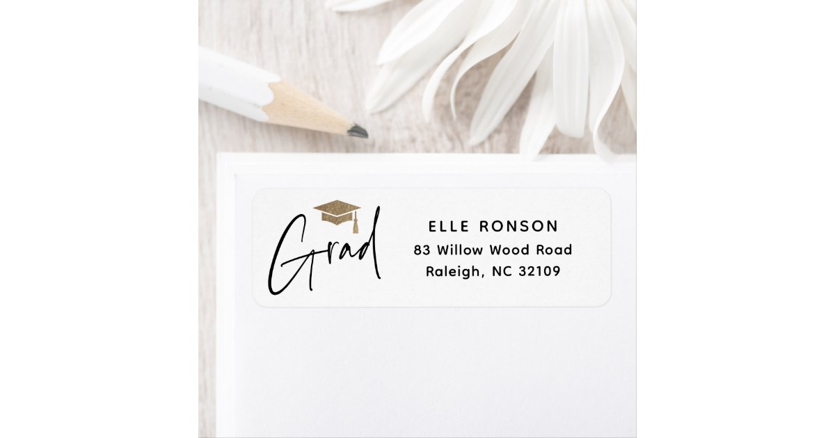 Modern Script Graduation Return Address Label | Zazzle