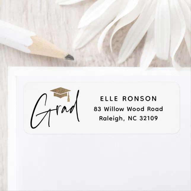Modern Script Graduation Return Address Label | Zazzle