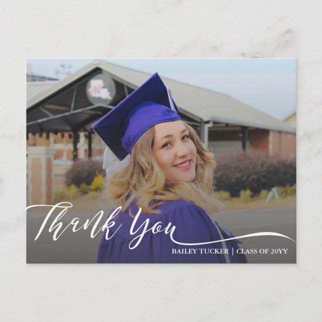 Modern Script Graduation Thank You Postcard | Zazzle