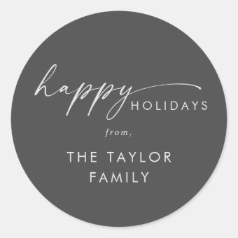 Modern Script | Gray Happy Holidays Holiday Gift Classic Round Sticker ...