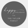 Modern Script | Gray Happy Holidays Holiday Gift Classic Round Sticker ...