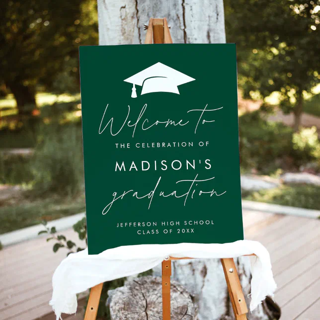 Modern Script Green Graduation Party Welcome Sign | Zazzle
