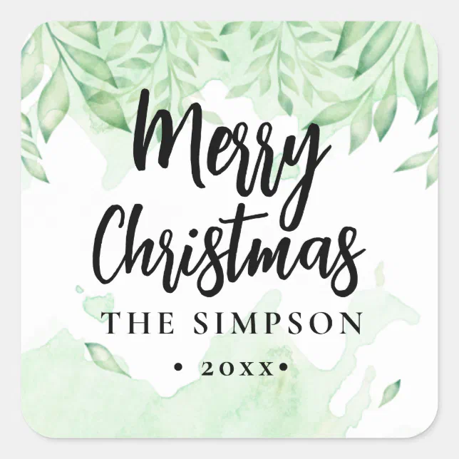 Modern Script Green Merry Christmas Square Sticker | Zazzle