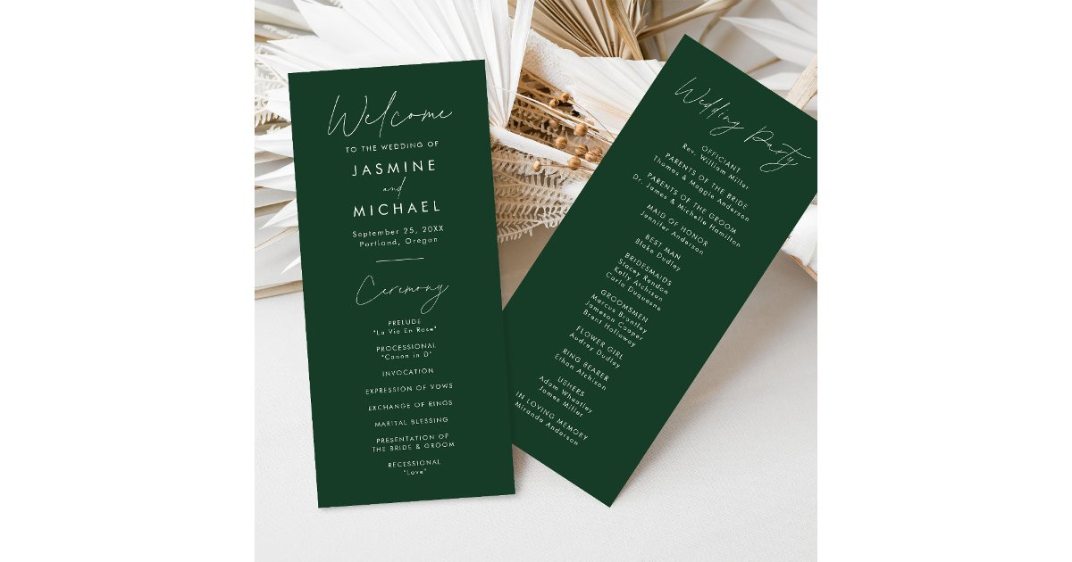 Modern Script Green Wedding Program | Zazzle