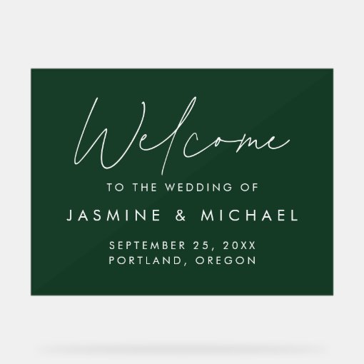 Modern Script Green Wedding Welcome Acrylic Sign | Zazzle