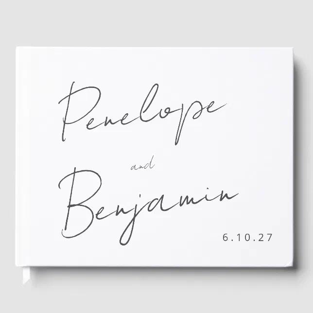 Modern Script Handwriting Black and White Wedding Guest Book | Zazzle