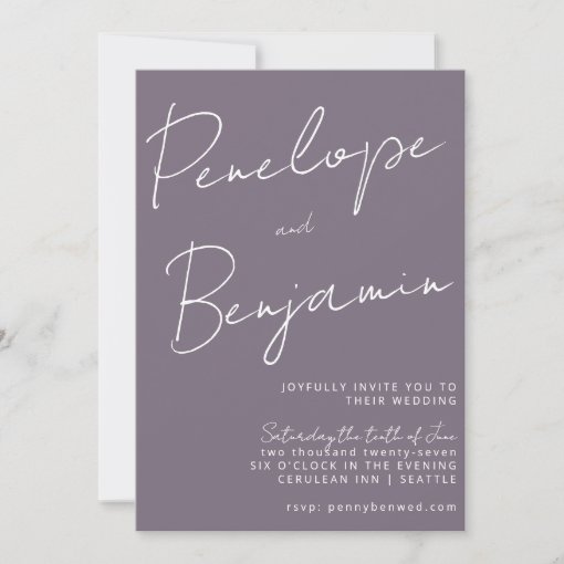 Modern Script Handwriting Dusty Purple Wedding Invitation | Zazzle