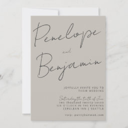 Modern Script Handwriting Neutral Taupe Wedding Invitation | Zazzle