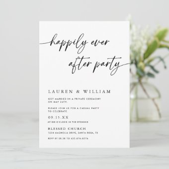 Modern Script Happily Ever After Party Wedding Invitation | Zazzle