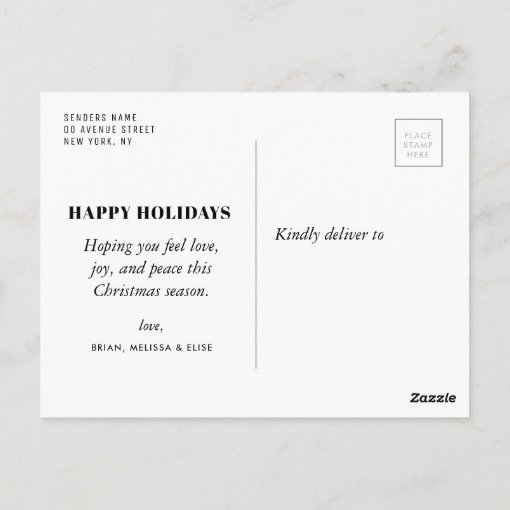 Modern script happy holidays christmas postcard | Zazzle