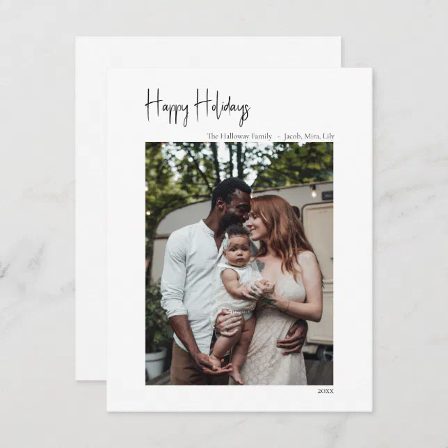Modern Script Happy Holidays Vertical Single Photo Holiday Card | Zazzle